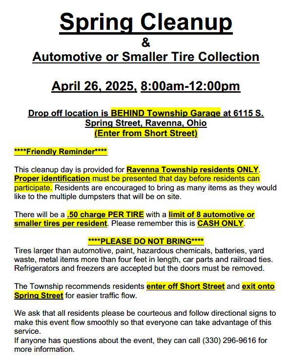 Spring Cleanup & Tire Collection - Ravenna Township